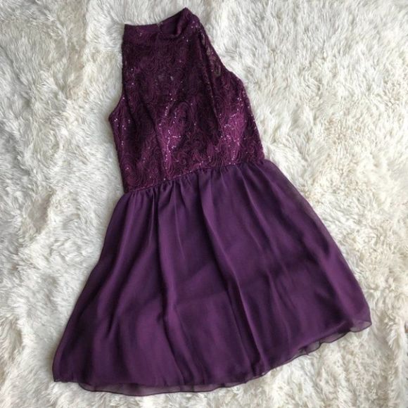 Windsor | Dresses | Windsor Elle Plum Sequin Lace Mock Neck Dress ...